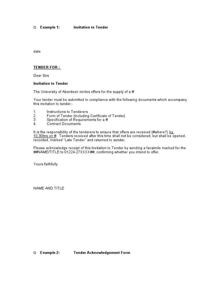 Examples of Tender Documents | PDF | Sources | Private Law
