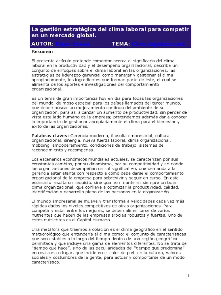 Gestión del Clima Laboral Efectivo | PDF | Bienestar | Liderazgo