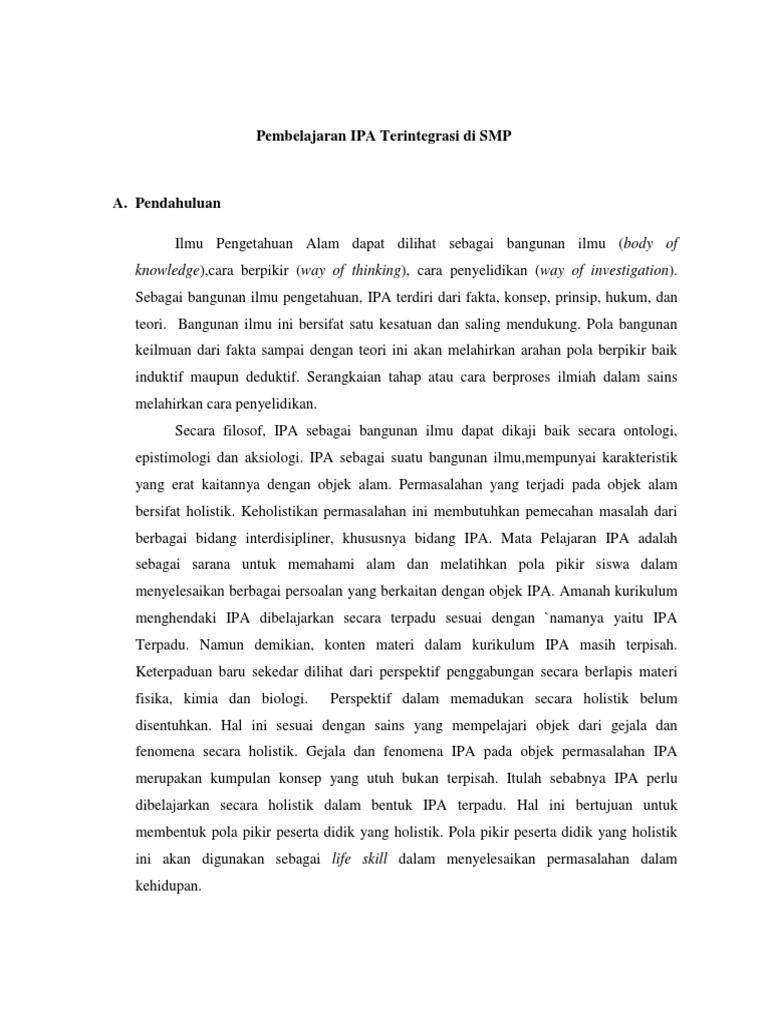 Pembelajaran Ipa Terintegrasi | PDF | Sains & Matematika