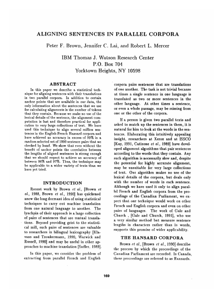 Aligning Sentences in Parallel Corpora | PDF | Mean | Normal Distribution