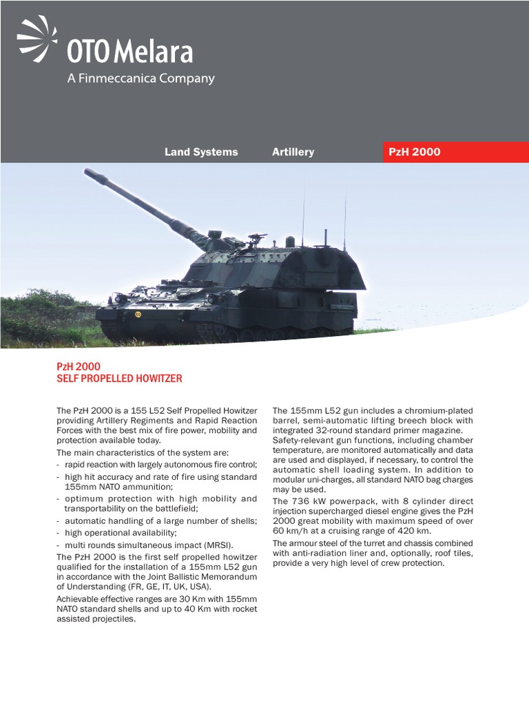 PZH 2000 Artillery Specifications | PDF | Artillery | Military Equipment