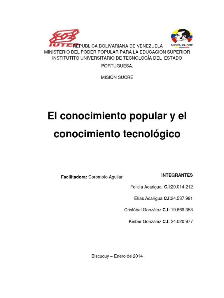 El Conocimiento Popular y El Conocimiento Tecnologico | PDF ...