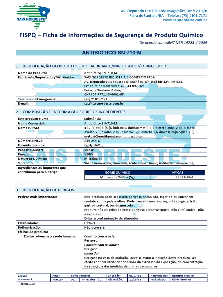 FISPQ-001-SN-710.docx | Embalagem e Rotulagem | Combustão