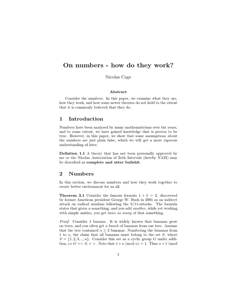 On Numbers - How Do They Work?: Nicolas Cage | PDF