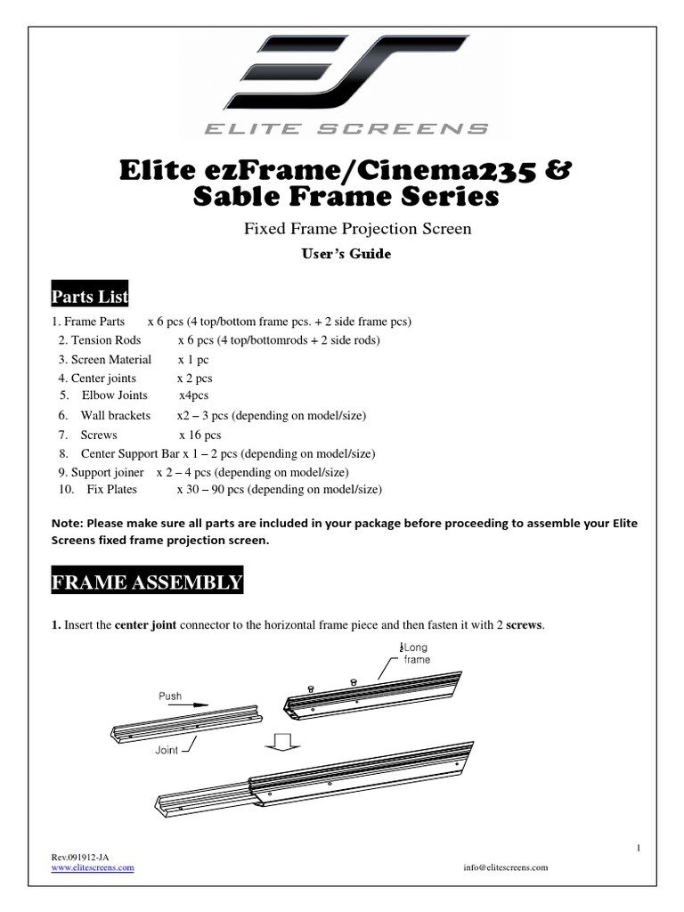 Elite Ezframe/Cinema235 & Sable Frame Series: Fixed Frame Projection ...