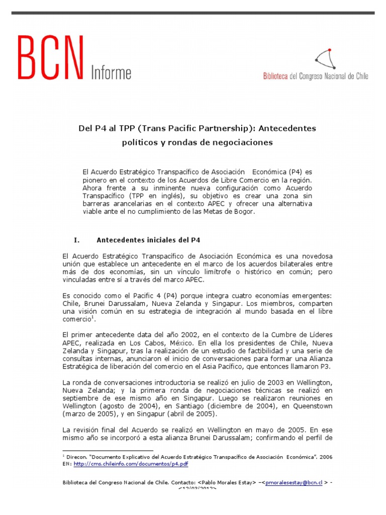 Minuta Del P4 Al TPP | PDF | Acuerdo de Asociación Transpacífico ...