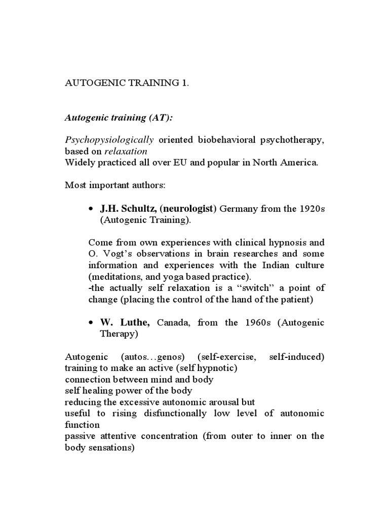 Autogenic Training: Techniques and Benefits | PDF