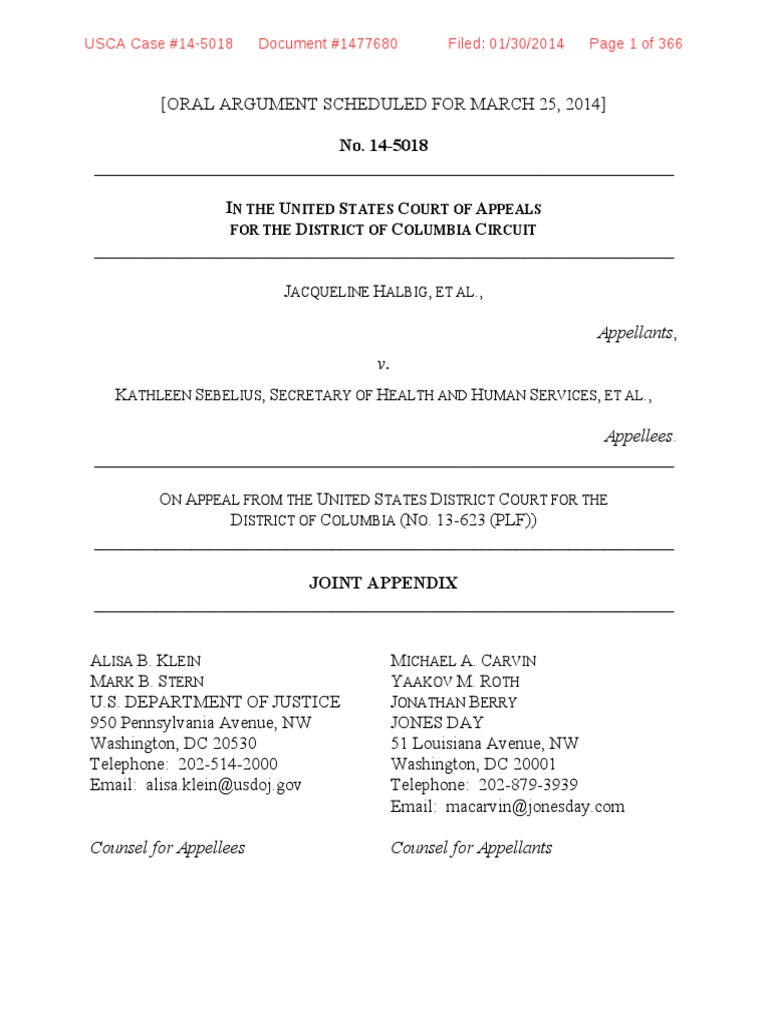 Halbig V Sebelius - Appeal Joint Appellate Appendix | PDF | Health ...