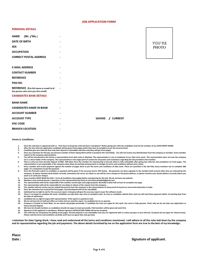 Job Application Form | PDF | Payments | Cheque