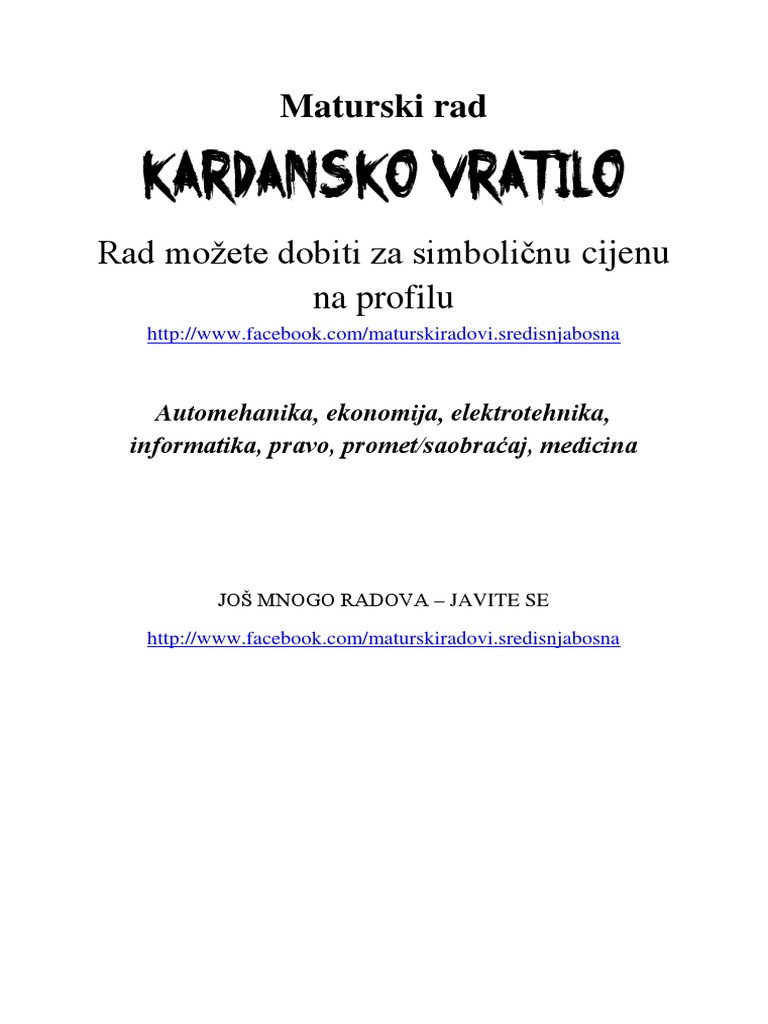 Kardansko Vratilo - Maturski Rad | PDF