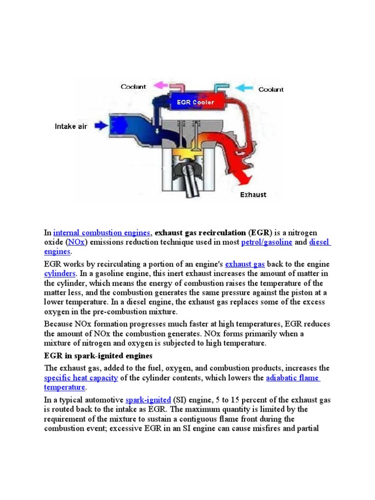 In Internal Combustion Engines, Exhaust Gas Recirculation (EGR) is A ...