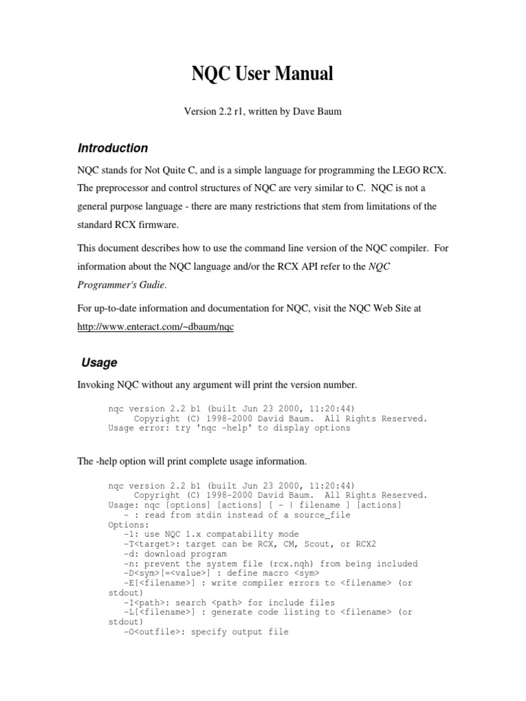 NQC User Manual | Download Free PDF | Command Line Interface | C (Programming Language)