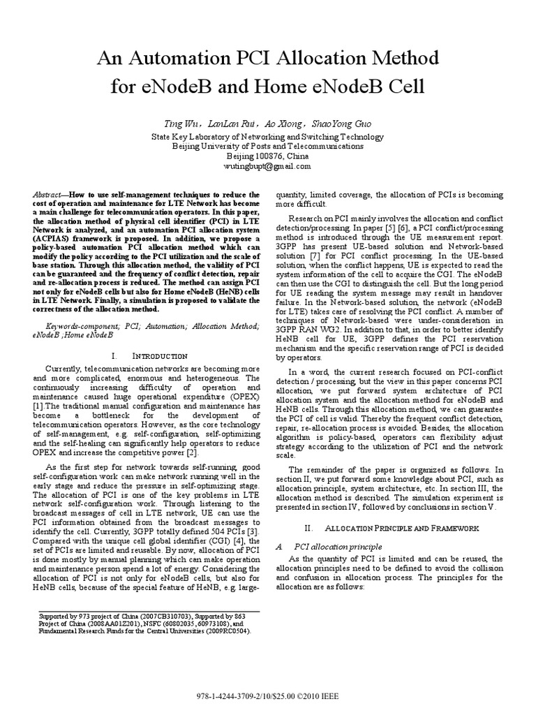 An Automation PCI Allocation Method For eNodeB and Home eNodeB Cell | PDF | Interface (Computing ...