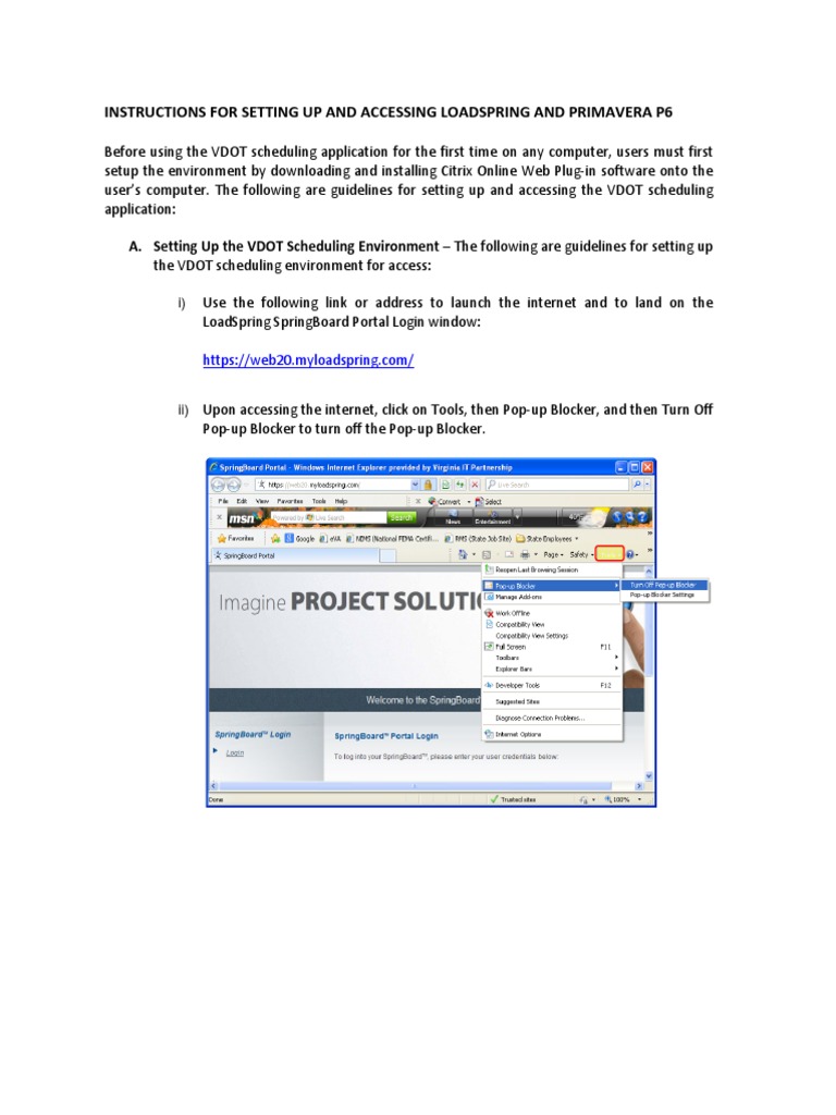 Setup & Access LoadSpring & P6 Guide | PDF | Citrix Systems | Password