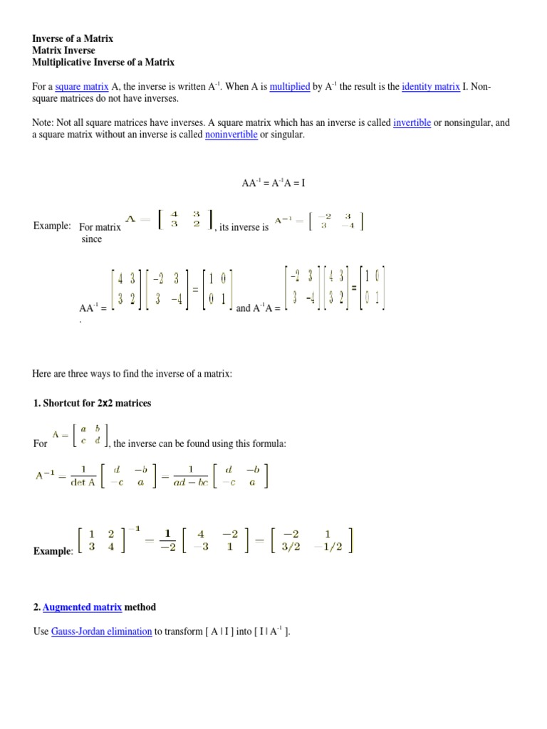 Square Matrix Multiplied Identity Matrix: Inverse of A Matrix Matrix ...