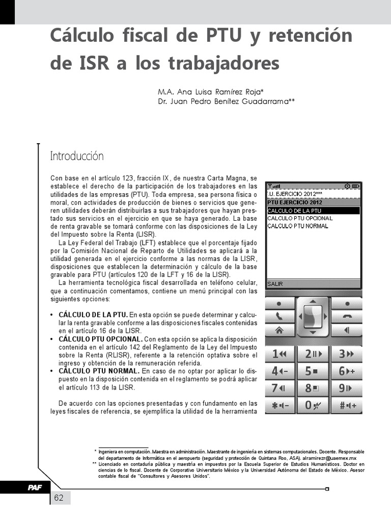 Calculo Fiscal de PTU y Retención de ISR A Los Trabajadores | PDF ...