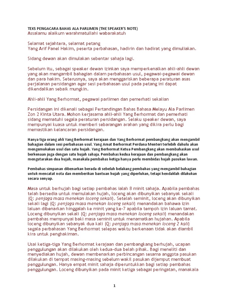 Teks Pengacara Bahas Ala Parlimen | PDF