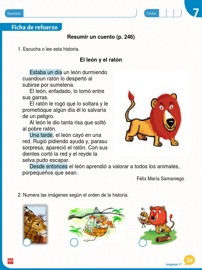 Ficharefuerzolenguaje1u7 Resumir Un Cuento | PDF