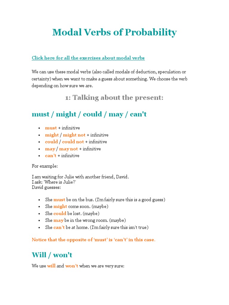 Modal Verbs of Probability | Download Free PDF | Verb | Linguistic ...