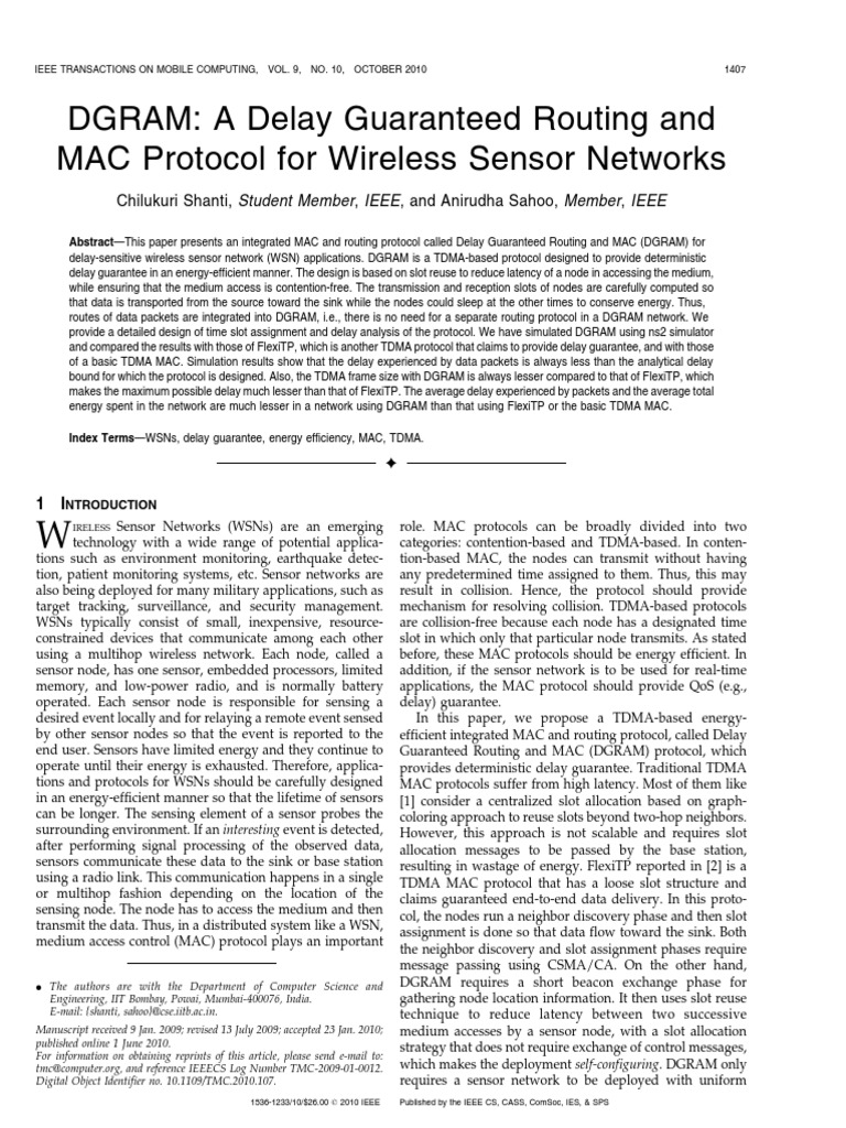 DGRAM: A Delay Guaranteed Routing and MAC Protocol For Wireless Sensor Networks | PDF | Wireless ...