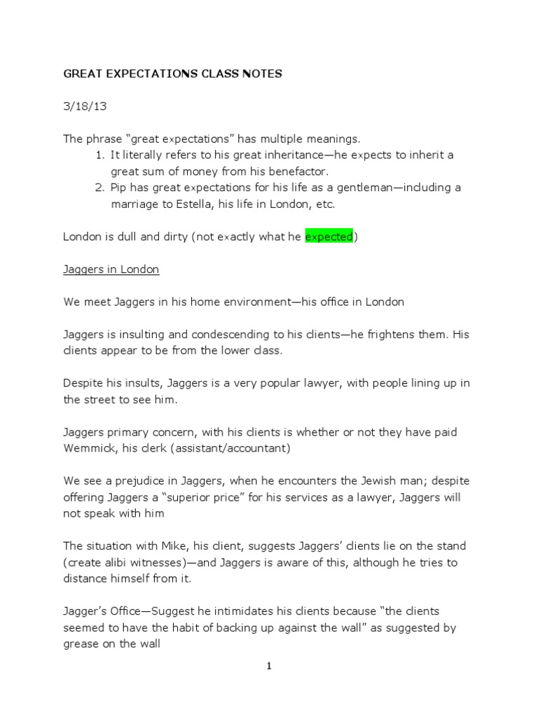 Great Expectations Class Notes | PDF | Great Expectations | Estella ...