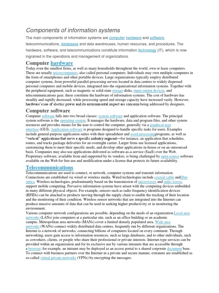 Components of Information System | PDF | Information System | Computer ...