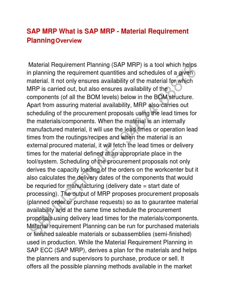SAP MRP What Is SAP MRP - Material Requirement Planning | PDF ...