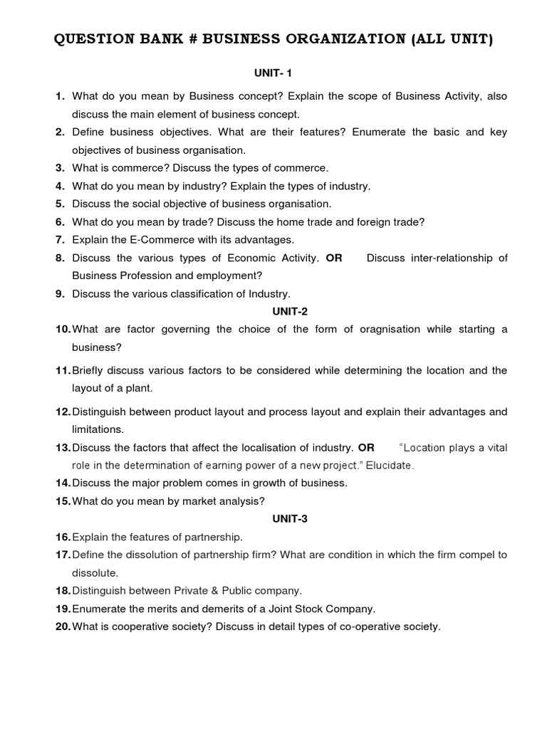Business Organization (Question Bank) | Download Free PDF | Partnership ...