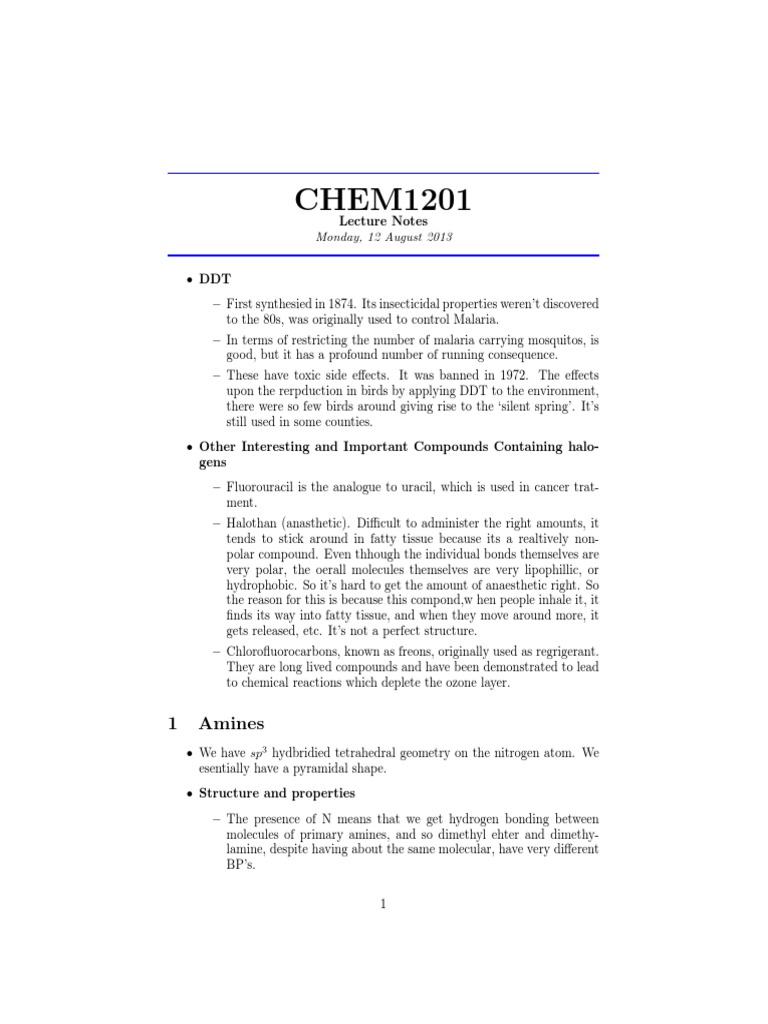 CHEM1201-Lecture - 4A - Organic Chemistry Lecture Notes | PDF | Amine ...