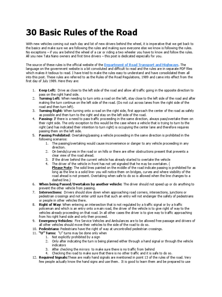 30 Essential Road Rules for Drivers | PDF | Traffic | Driving