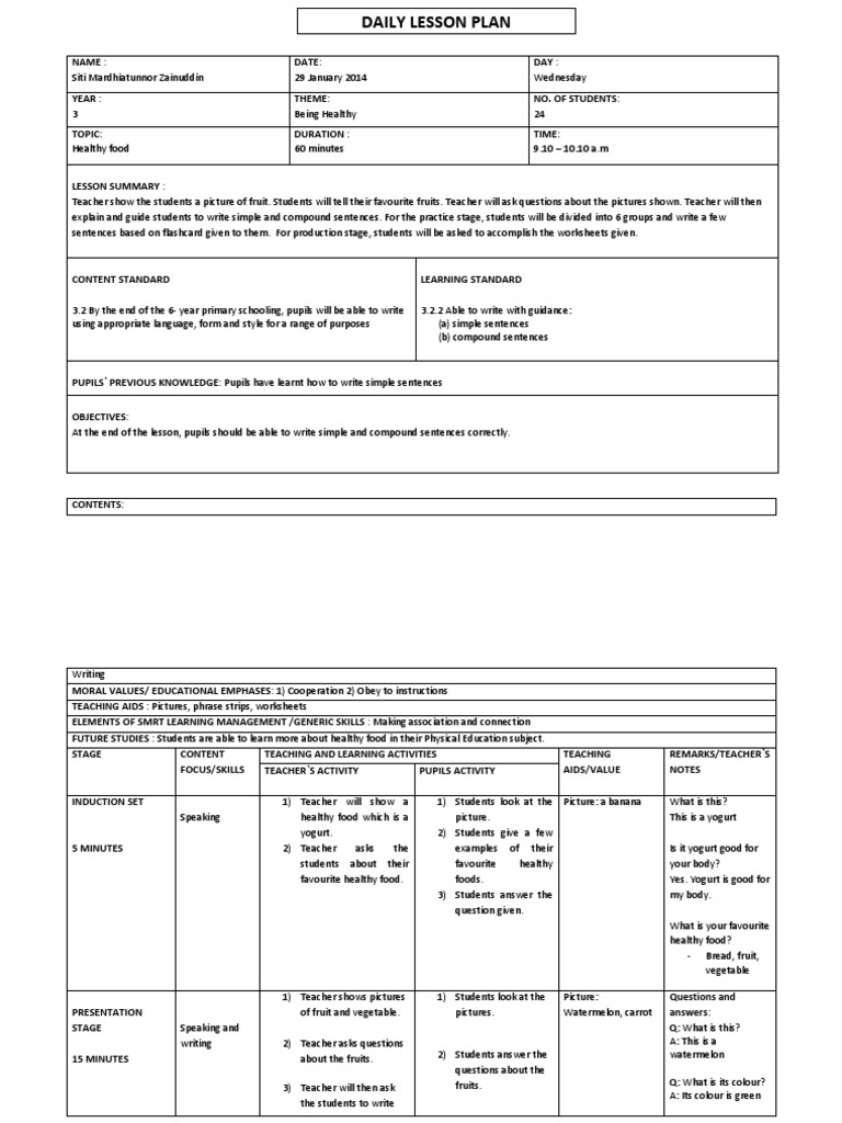Lesson Plan English Year 3 | PDF | Lesson Plan | Teachers