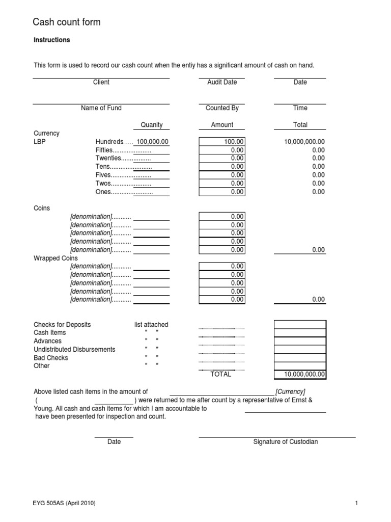 Cash Count Form | PDF