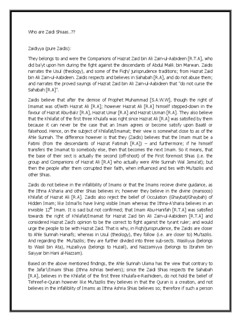 Who Are Zaidi Shiaas | PDF | Shia Islam | Ali