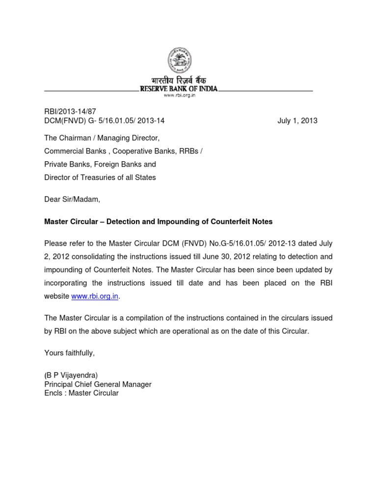 Master Circular on Detection and Impounding of Counterfeit Notes ...