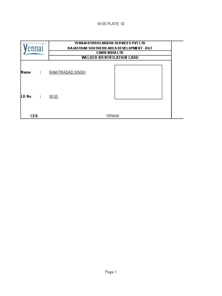 Welder Identification Card for RAM PRASAD SINGH | PDF | Business