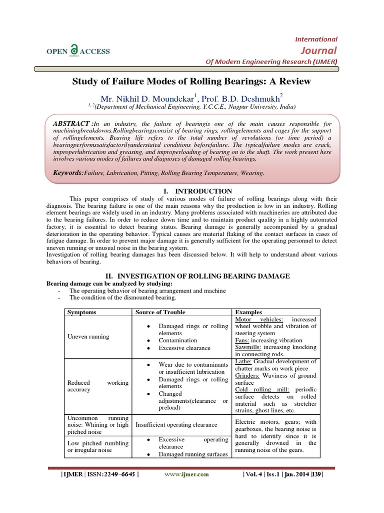 Study of Failure Modes of Rolling Bearings: A Review | PDF | Bearing ... Study of Failure Modes of Rolling Bearings: A Review | PDF | Bearing ...