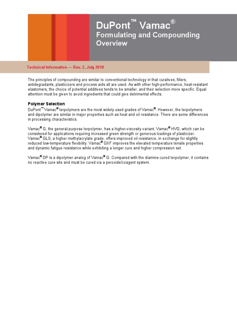 Vamac Formulating and Compounding Overview | PDF | Polymers | Oxide