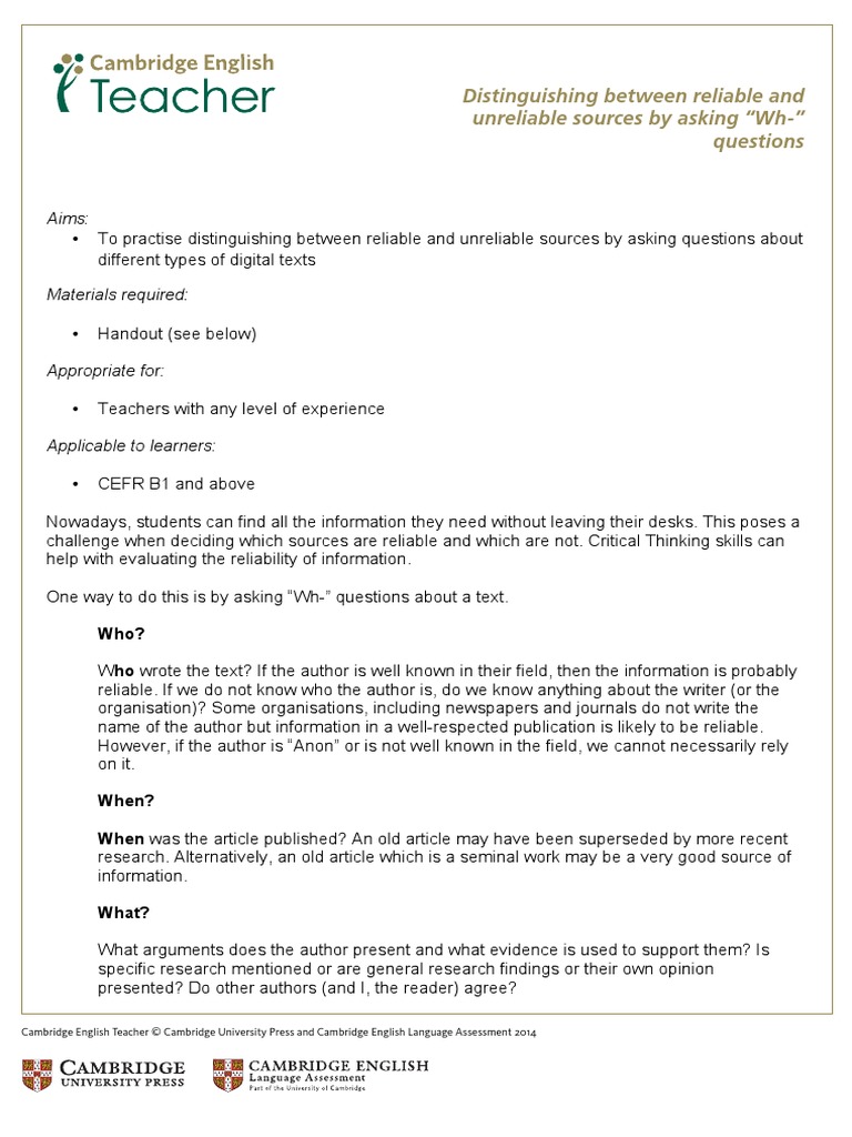 Distinguishing Between Reliable and Unreliable Sources | Newspapers ...