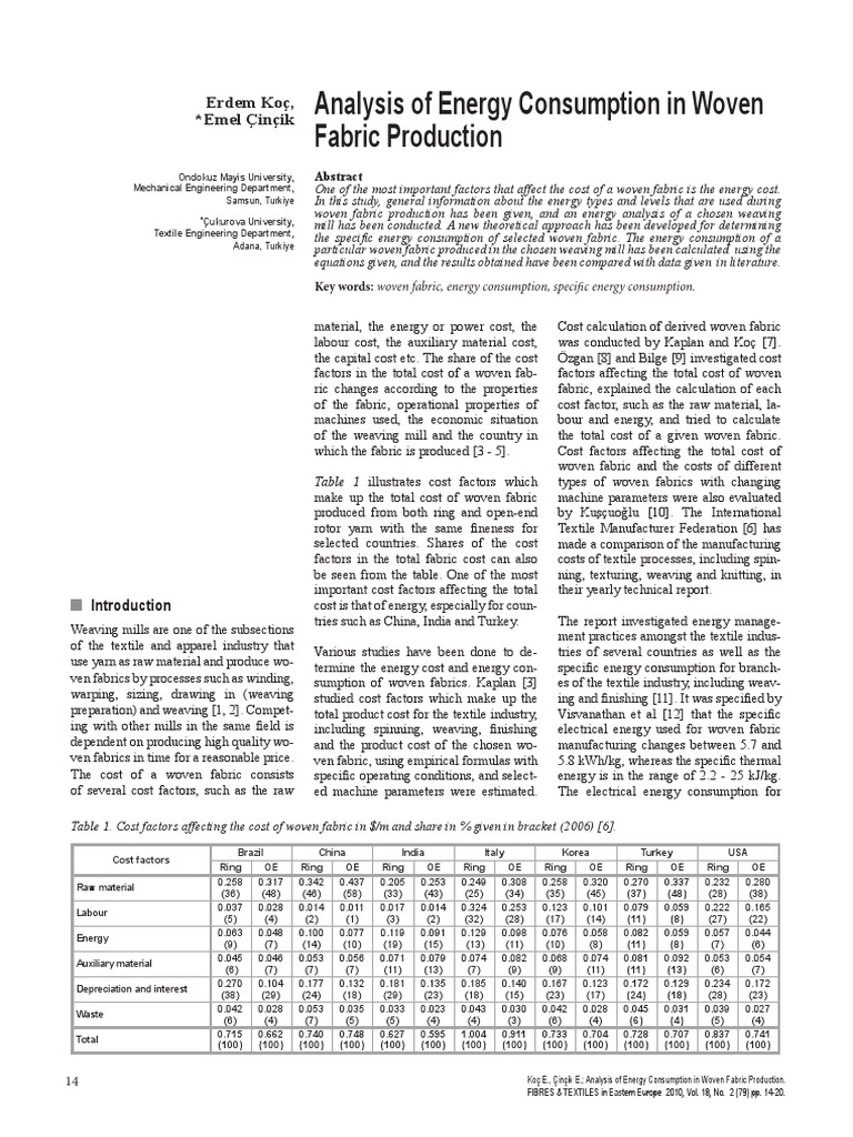 Energy Analysis in Fabric Production | PDF | Weaving | Textiles