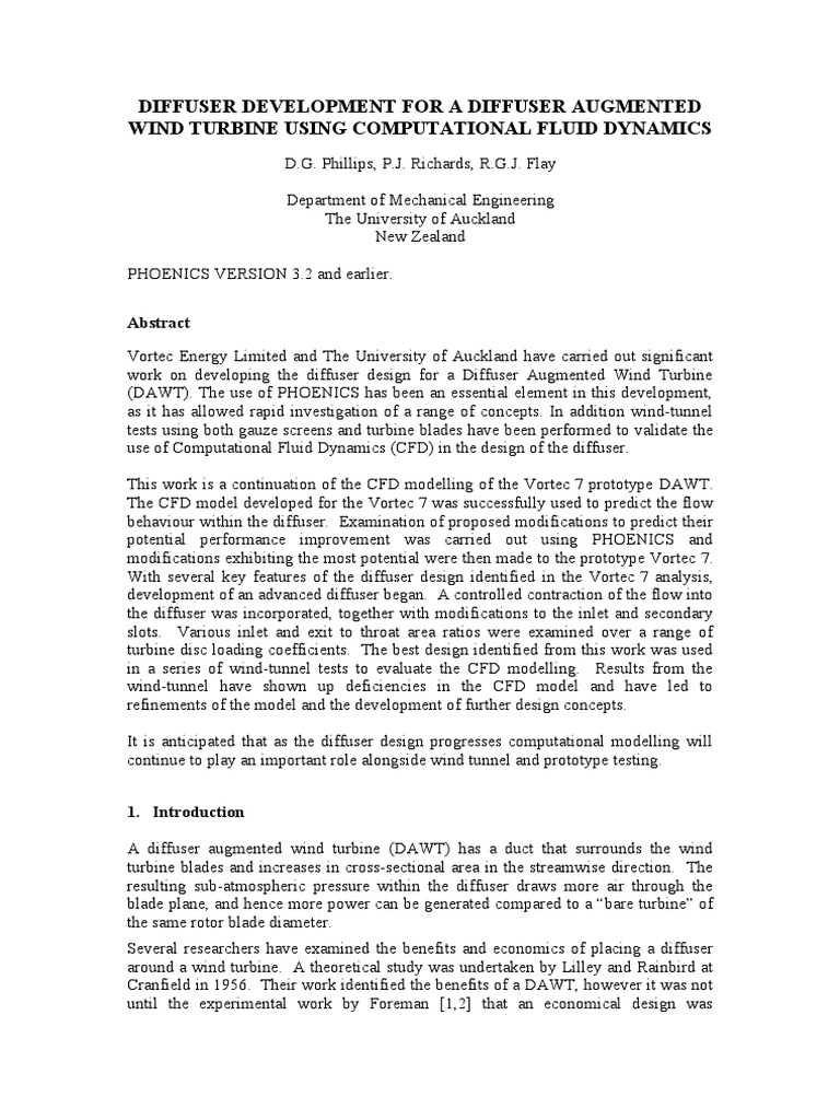 Diffuser Development For A Diffuser Augmented Wind Turbine Using Computational Fluid Dynamics