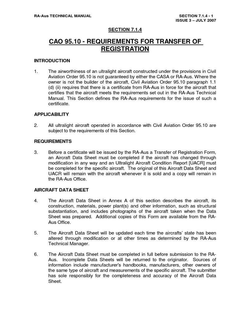 Cao 95.10 - Requirements For Transfer of Registration: SECTION 7.1.4 ...