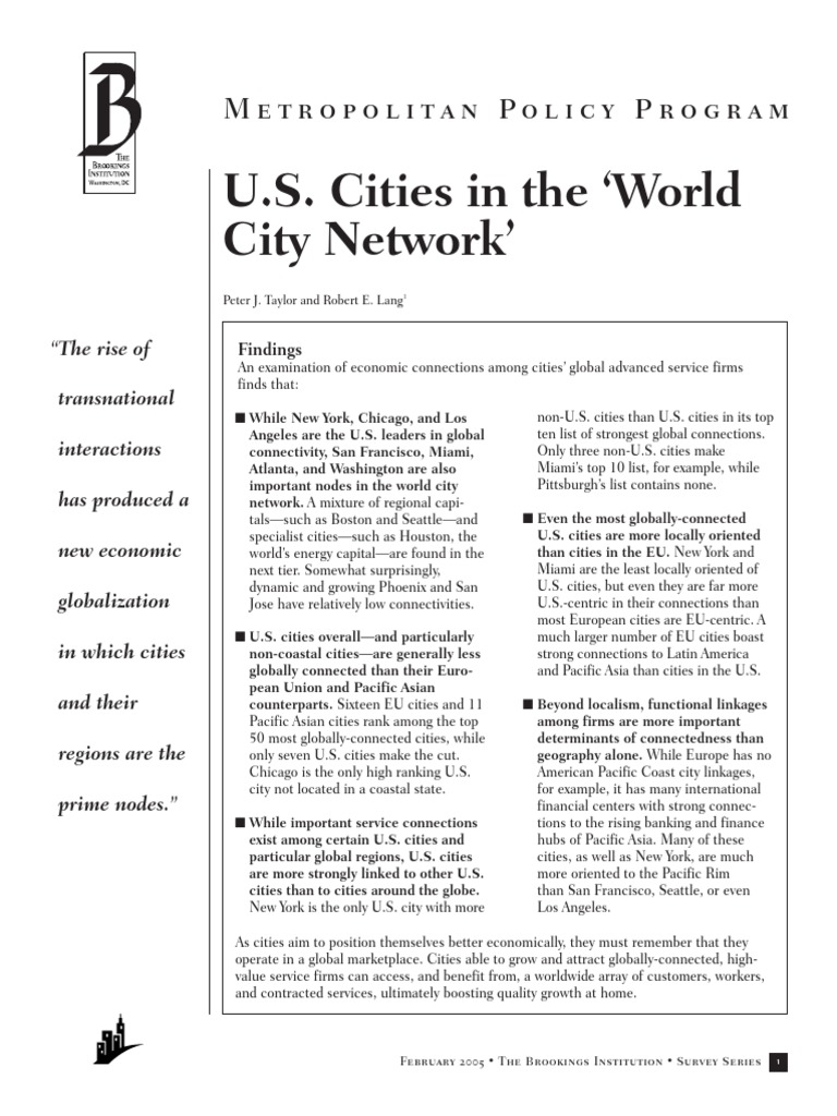 U.S. Cities in The World City Network': Metropolitan Policy Program ...