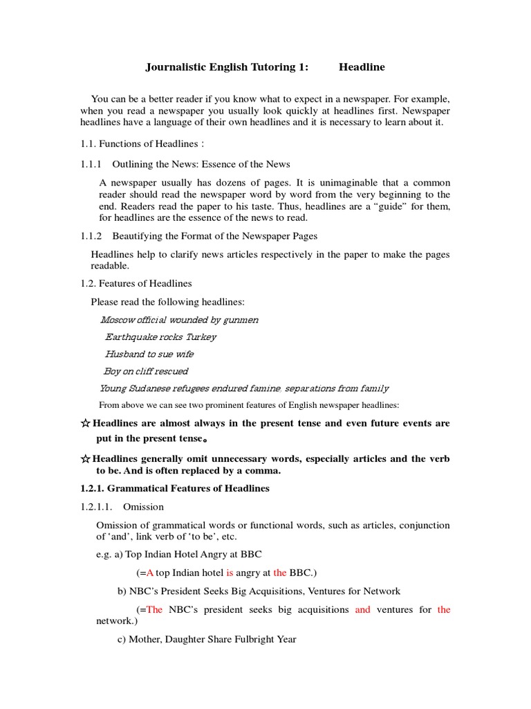 Understanding Newspaper Headlines | PDF | News | Languages