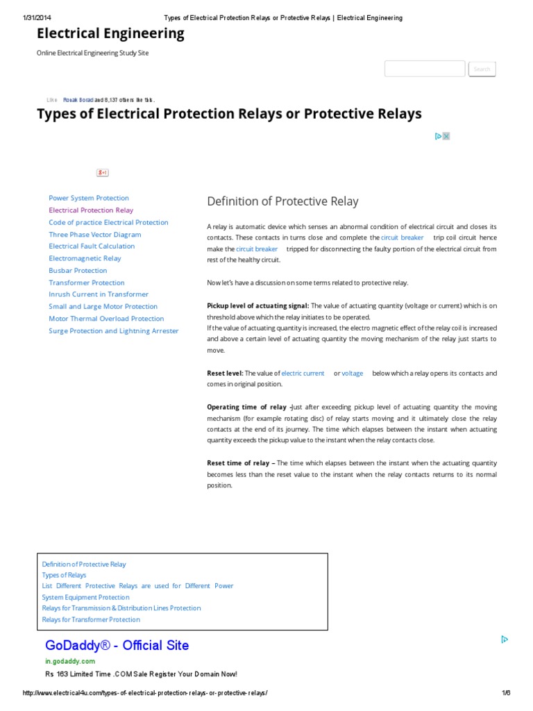 Types of Electrical Protection Relays or Protective Relays - Electrical ...