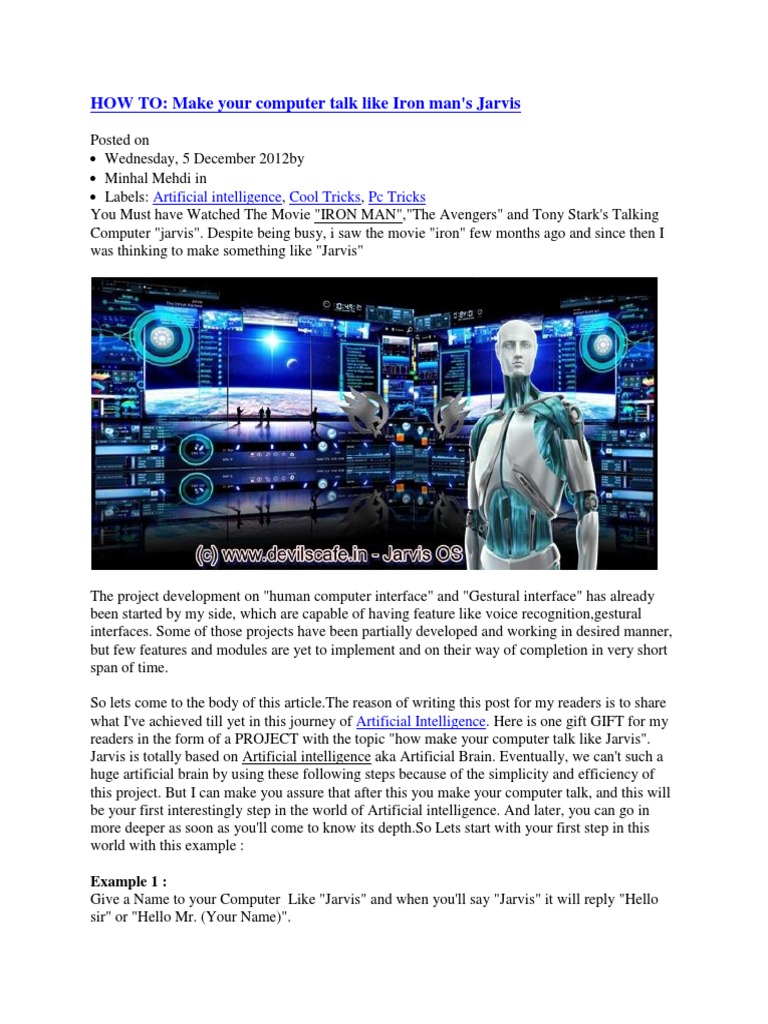 How To Make Jarvis Iron Man Computer | PDF | Artificial Intelligence ...