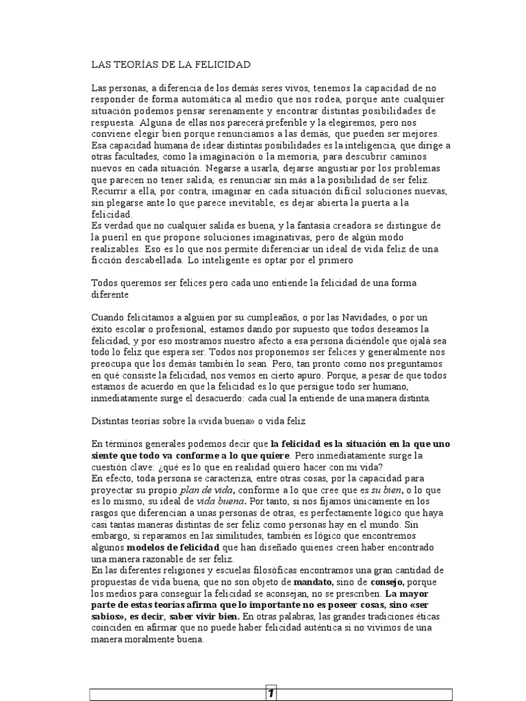 Teorías sobre la Felicidad Humana | PDF | Felicidad | Autoestima