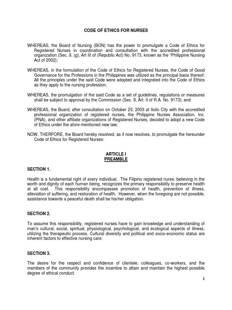 Philippine Nursing Code of Ethics | PDF