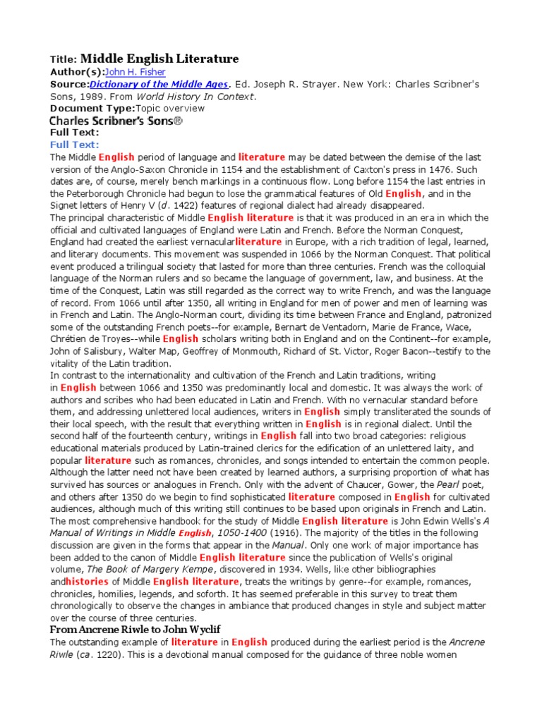 Middle English Literature | PDF | Middle English Literature | Geoffrey ...