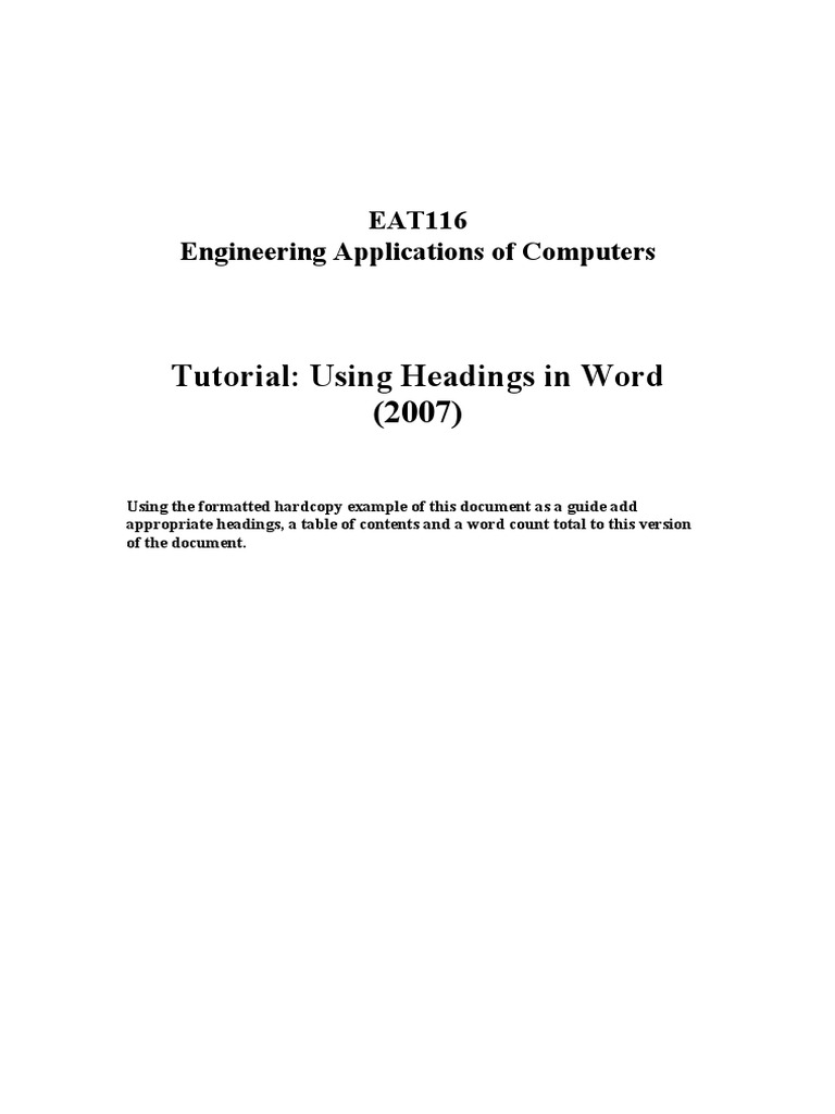 Tutorial Using Headings in Word (2007) | PDF | Areas Of Computer ...