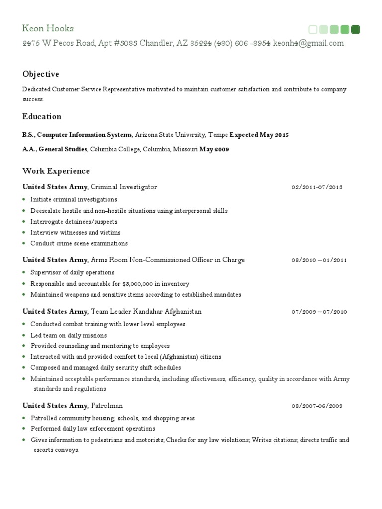 Keon Resume | PDF | United States Army | Employment